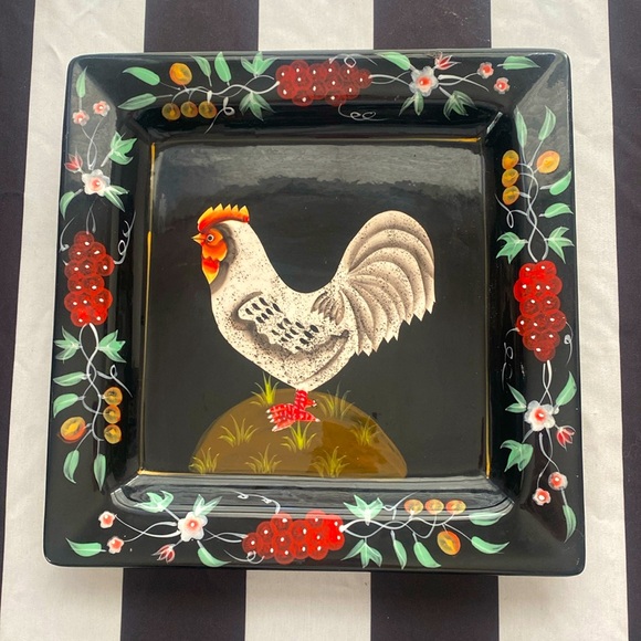 Accents | Rare Vintage Large Black Hand Painted Glazed Ceramic Rooster ...